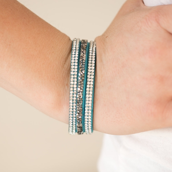 paparazzi | Jewelry | Mega Glam Blue Suede Bling Wrap Bracelet | Poshmark